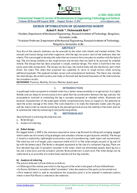 Pdf Design Optimization Of Quadruped Robot