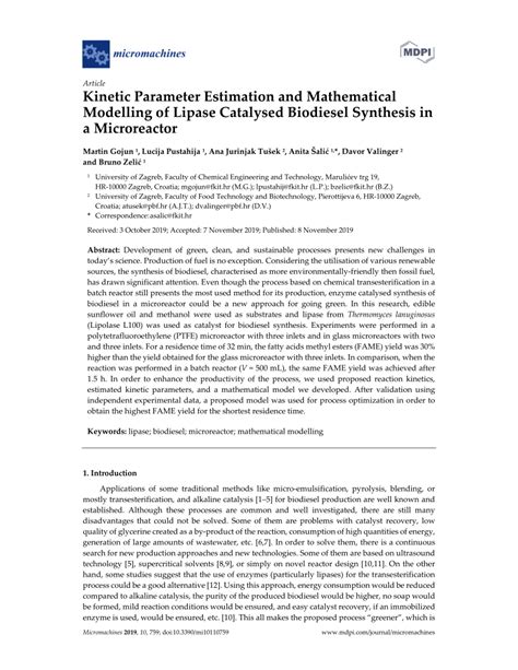 Pdf Kinetic Parameter Estimation And Mathematical Modelling Of Lipase