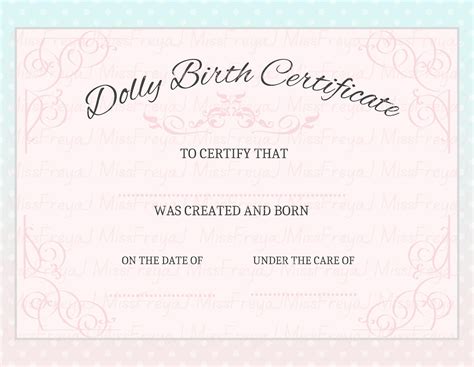 Printable Doll Birth Certificate For Doll Customisers Blythe Doll