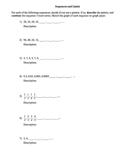 SOLVED Sequences And Limits For Each Of The Following Sequences Decide If You See Pattern If