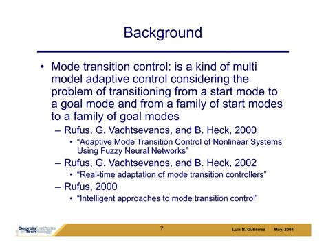Adaptive Mode Transition Control Architecture With An Application To