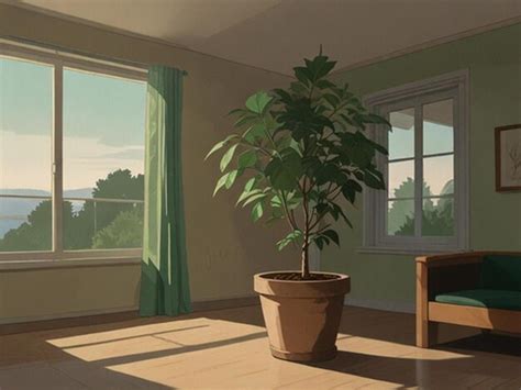 A Cartoon Of A Potted Plant In A Room Premium AI Generated Image