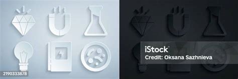 전기 패널 시험관 및 플라스크 아이디어 박테리아 자석 및 다이아몬드 아이콘을 개념으로 한 전구를 설정합니다 벡터 0명에 대한 스톡 벡터 아트 및 기타 이미지 Istock