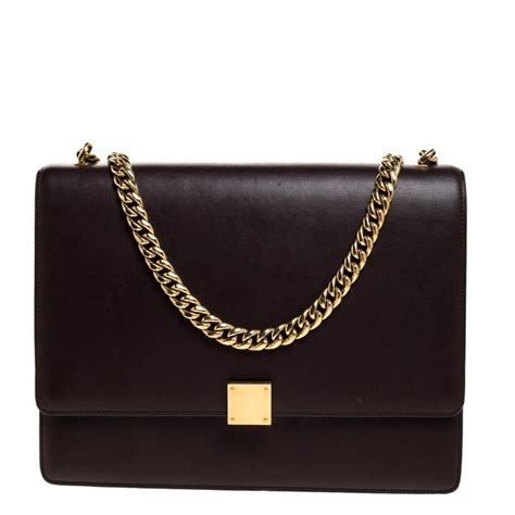 Celine Dark Burgundy Leather Large Case Chain Flap Shoulder Bag For