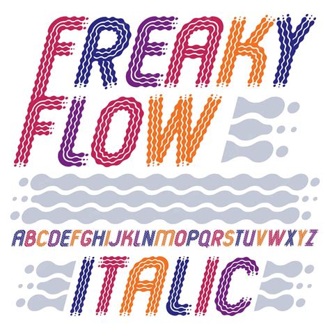 유행 팝 벡터 자본 영어 알파벳 문자 격리의 집합입니다 둥근 굵은 기울임꼴 복고풍 70년대 글꼴 로고 디자인에 사용하기 위한 타이프스크립트 흐르는 물결 모양의 선을