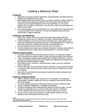 Fillable Online Creating A Reference Sheet Fax Email Print PdfFiller