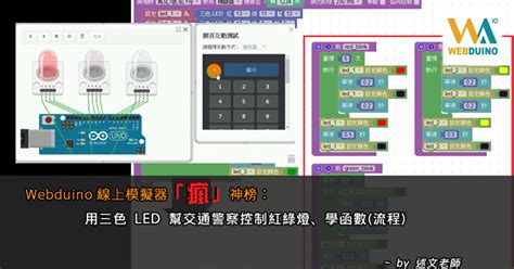 Webduino模擬器「瘋」神榜：用三色 Led 幫交通警察控制紅綠燈、學函數流程