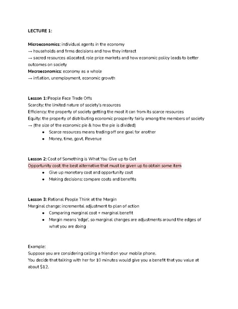Economics Lecture Notes Lecture 1 Microeconomics Individual Agents