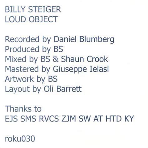 Billy Steiger Loud Object Vinyl At Juno Records
