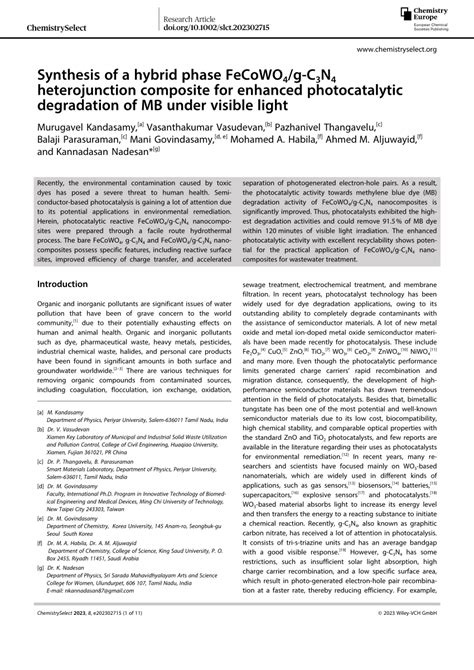 Synthesis Of A Hybrid Phase Fecowo4g‐c3n4 Heterojunction Composite For Enhanced Photocatalytic