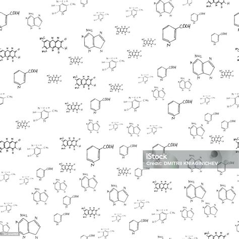 Chemical Formulas Seamless Pattern Vector Background On White Stock