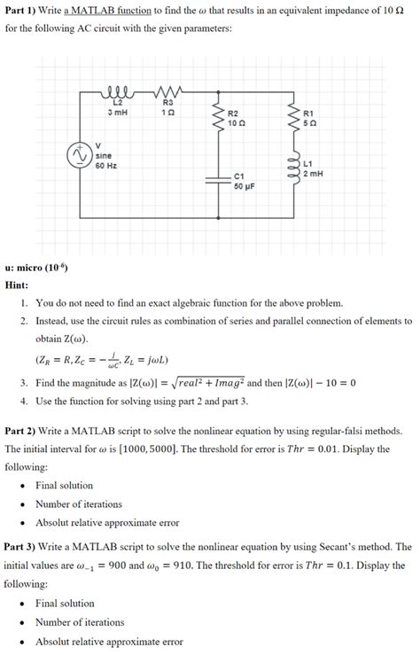 solved part 1 write a matlab function to find the ω that