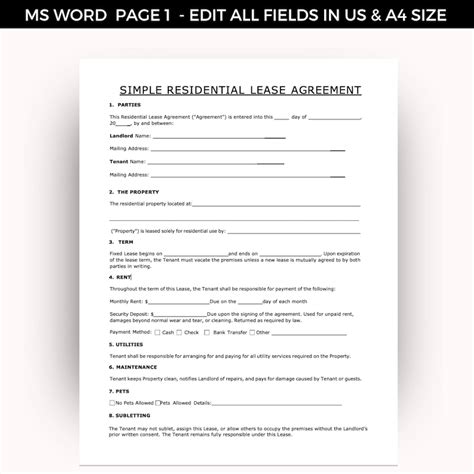 Residential Lease Agreement Pdf Fillable Rental Housing Contract