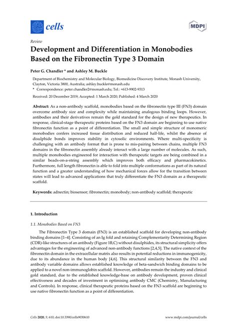 Pdf Development And Differentiation In Monobodies Based On The Fibronectin Type 3 Domain
