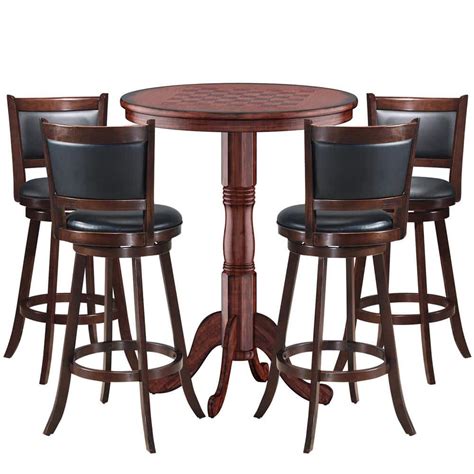 Costway 5 Piece 30 In Round Wood Top Bar Table And 4 Piece Swivel Bar