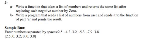 Solved A Write A Function That Takes A List Of Numbers Chegg