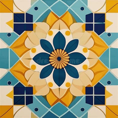 A Vibrant Tile Pattern With A Symmetrical Floral Design In Bold Colors Stock Illustration