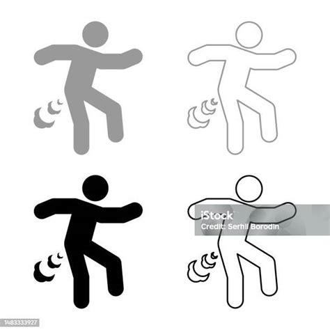 남자 방귀 휴식 바람 방귀 팽만감 가스 구름 악취 악취 헛배 부름 세트 아이콘 회색 검정 색상 벡터 일러스트레이션 이미지 솔리드 채우기 윤곽선 윤곽선 얇은 플랫 스타일