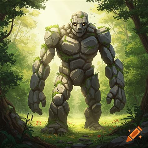 A Large Rusted Iron Golem Stands Amidst A Vibrant Sun Dappled Fantasy