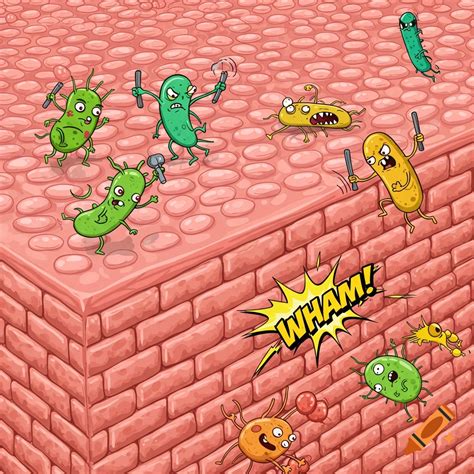 Cartoon Bacteria Fight On A Pink Layered Surface With A Wham Sound