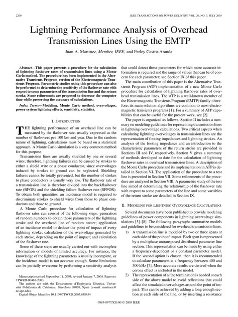 Pdf Lightning Performance Analysis Of Overhead Transmission Lines Using The Emtp