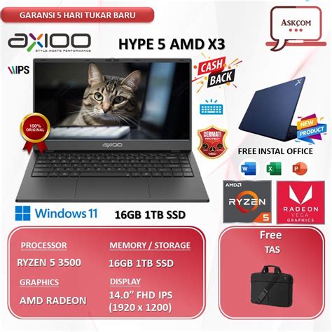 Jual Laptop Axioo Hype Amd X Ryzen Gb Tb Ssd W Fhd Ips Backlit Keyboard