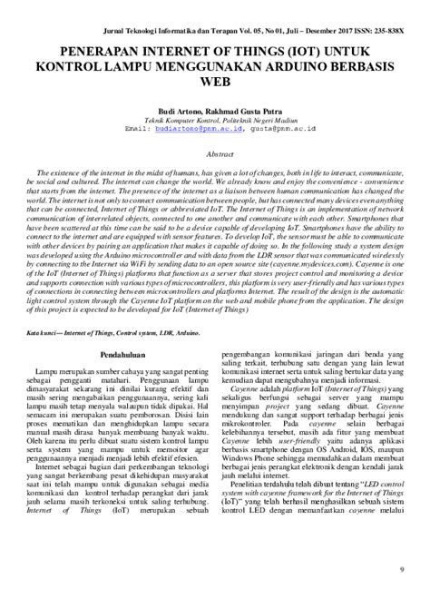 Pdf Penerapan Internet Of Things Iot Untuk Kontrol Lampu
