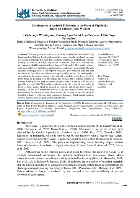 Pdf Development Of Android E Modules In The Form Of Flip Books Based On Balinese Local Wisdom