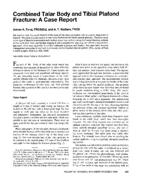 Pdf Combined Talar Body And Tibial Plafond Fracture A Case Report