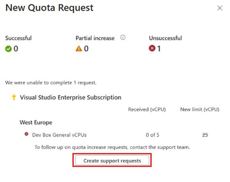 Dev Box 리소스에 대한 할당량 제한 증가 요청 Microsoft Dev Box Microsoft Learn