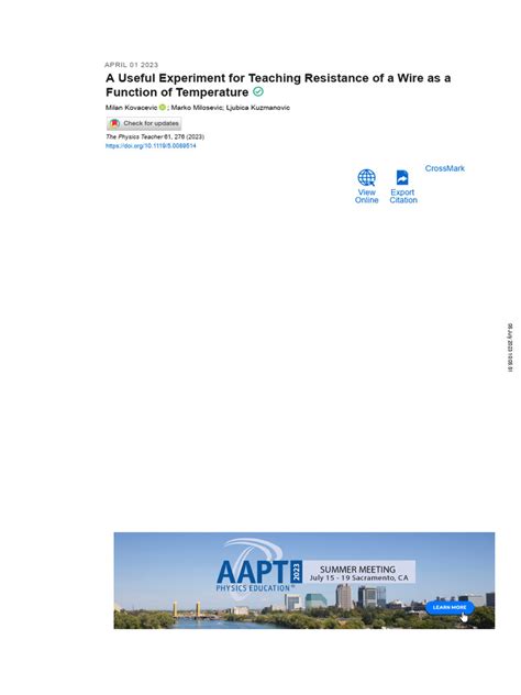 A Useful Experiment For Teaching Resistance Of A Wire As A Function Of Temperature Pdf