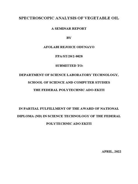 Spectroscopic Analysis Of Vegetable Oil Pdf