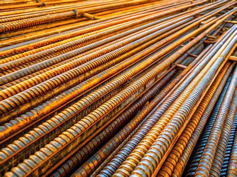 Robust Steel Reinforcing Bars Stacked High For A Solid Concrete Foundation Project Stock