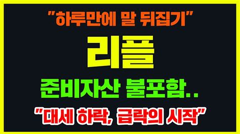 하루만에 말 뒤집기 리플 준비자산 불포함 대세 하락 급락의 시작 리플전망 리플코인 Youtube