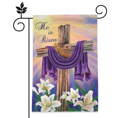 Easter Cross He Is Risen Garden Flag Polyester Double Sided Vertical