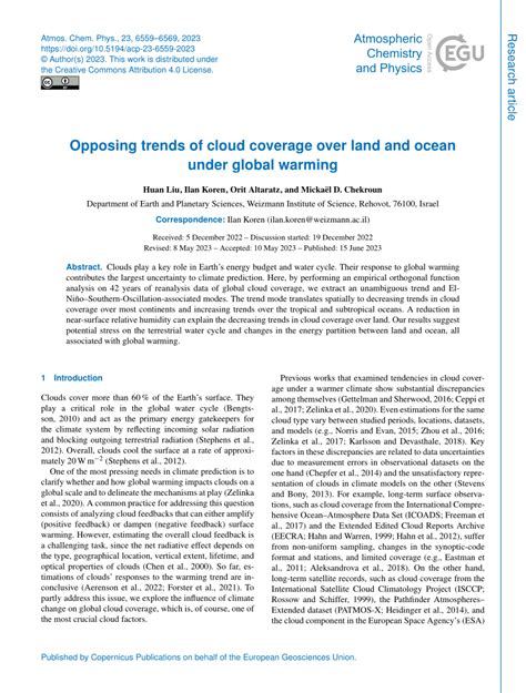 Pdf Opposing Trends Of Cloud Coverage Over Land And Ocean Under Pdf Opposing Trends Of Cloud Coverage Over Land And Ocean Under
