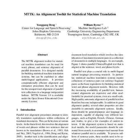 Mttk An Alignment Toolkit For Statistical Machine Translation Acl Anthology
