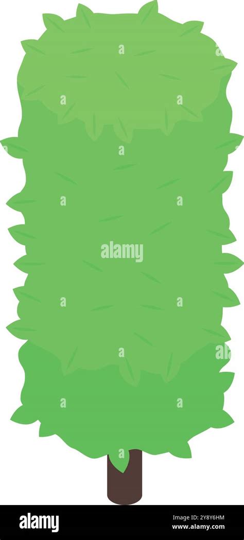 Green Tree Growing In Rectangular Shape With Isometric View Stock
