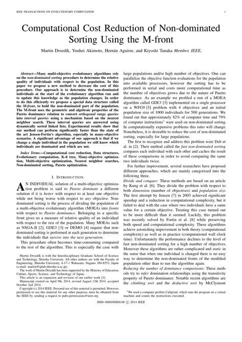 Pdf Computational Cost Reduction Of Nondominated Sorting Using The M