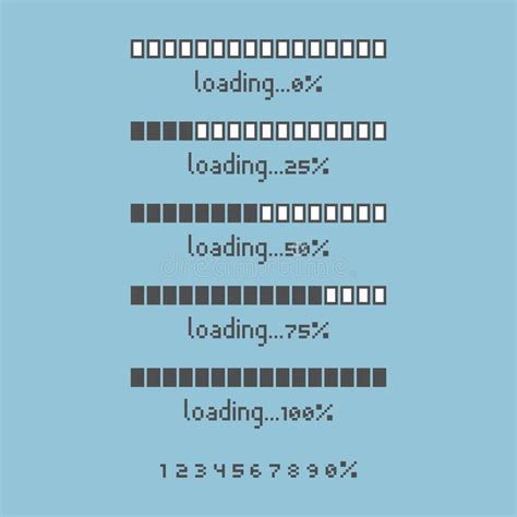 Collection Set Of Retro Game 8bit Pixel Art Loading Process Progress