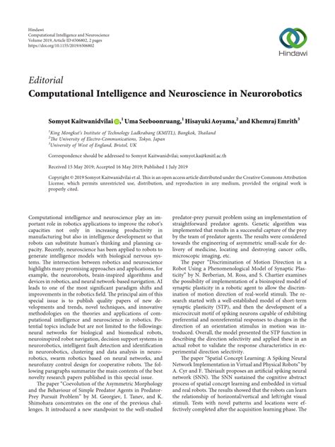 Pdf Computational Intelligence And Neuroscience In Neurorobotics