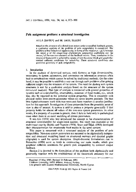 pdf pole assignment problem a structural investigation