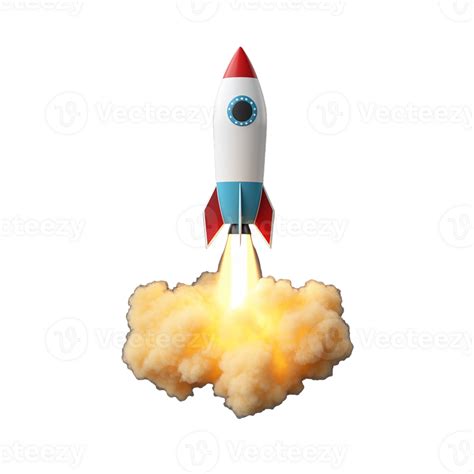 Rocket Launching With Smoke Cloud On Transparent Background PNG