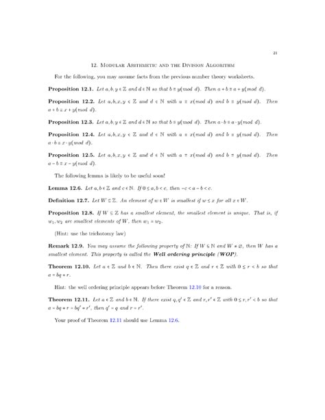 Solved 21 12 Modular Arithmetic And The Division Algorithm