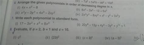 6 Arrange The Given Polynomials In Order Of Decreasing Degree In X I