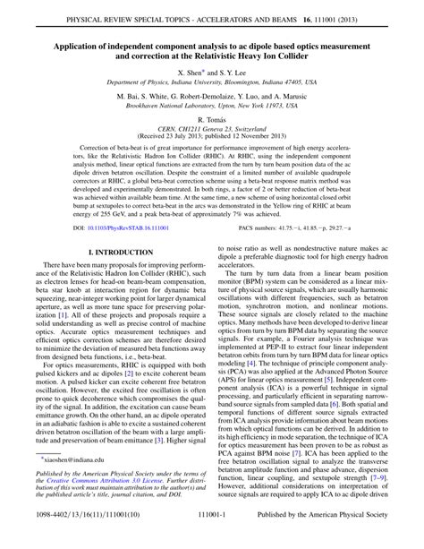 Pdf Application Of Independent Component Analysis To Ac Dipole Based Optics Measurement And