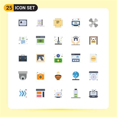 Set Of 25 Modern Ui Icons Symbols Signs For Bone Health Clock Chip Pm Processor Editable Vector