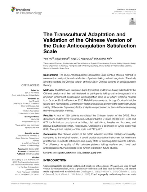 Pdf The Transcultural Adaptation And Validation Of The Chinese Version Of The Duke