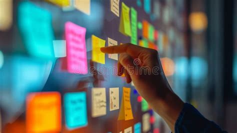 Agile Software Development Scrum Methodology Boards Workflow Finger Touching Virtual Interface