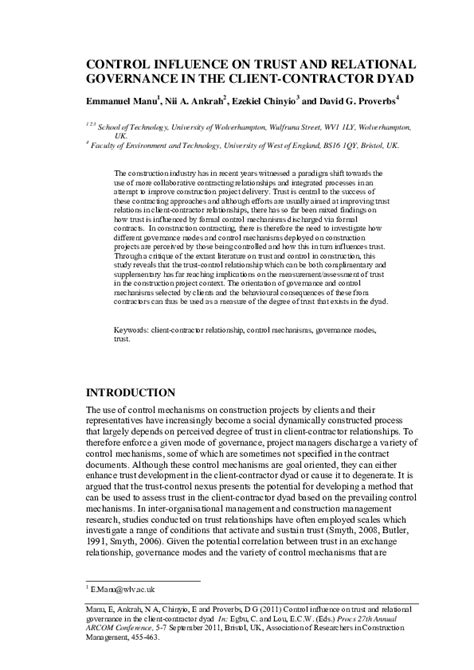 Pdf Control Influence On Trust And Relational Governance In The